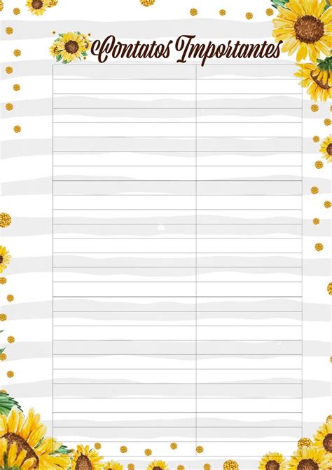 Planner Para Professor Tema Girassol Contatos Importantes Fazendo A