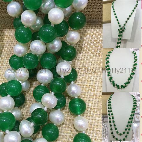 Inch Charming Natural Mm White Cultivation Pearl Green Jade Gems