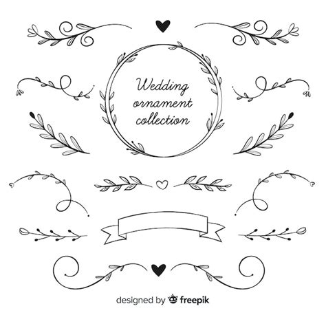 Coleção de ornamento de casamento mão desenhada Vetor Premium