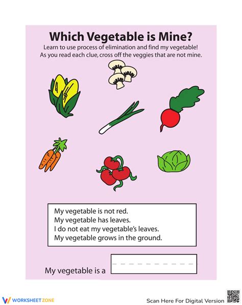 Process Of Elimination Vegetables Worksheet