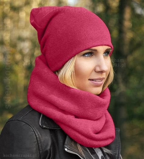 Czapka I Komin Damski Komplet Zimowy Benita Malinowy 4 55 57 Cm