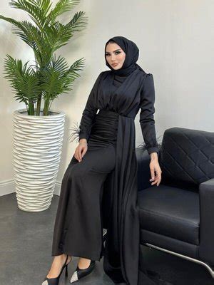 Ule Giyim Kuyruk Detayl Saten Abiye Elbise Siyah Devr I Tesett R