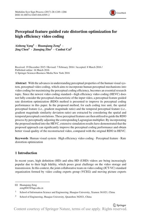 perceptual feature guided rate distortion optimization for high efficiency video coding