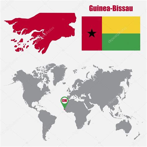 Guinea Bissau Mapa En Un Mapa Del Mundo Con La Bandera Y El Mapa