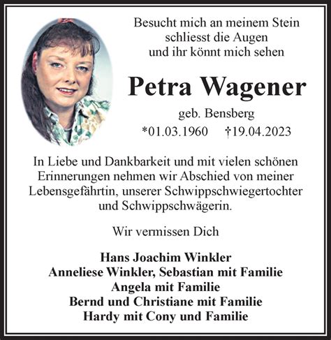 Traueranzeigen Von Petra Wagener Trauer In Nrw De