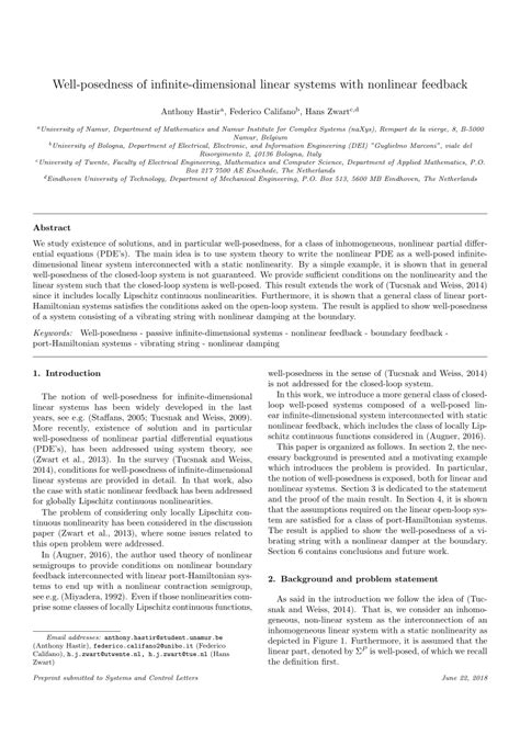 pdf well posedness of infinite dimensional linear systems with nonlinear feedback
