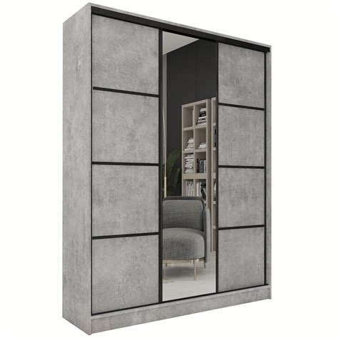 Szafa Przesuwna Z Lustrem 150 Cm LOFT Beton Mat BroMARKT 5903736087459
