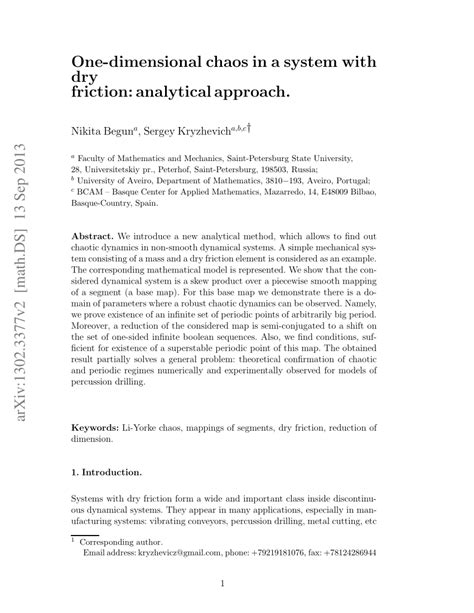 pdf one dimensional chaos in a system with dry friction analytical approach
