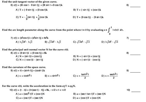 solved find the unit tangent vector of the given curve 6