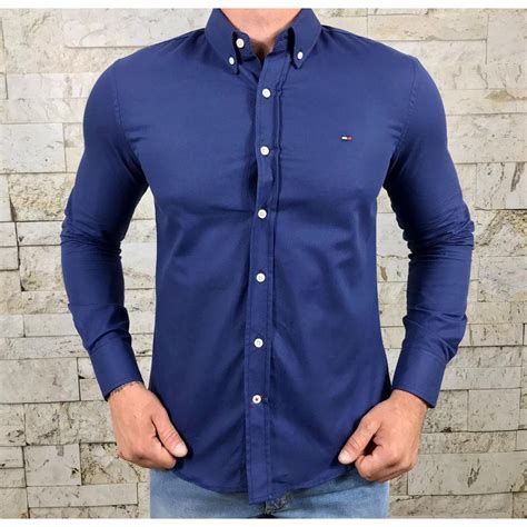 Camisa Social Tommy Hilfiger Manga Longa Luxo Oxford Classic Azul