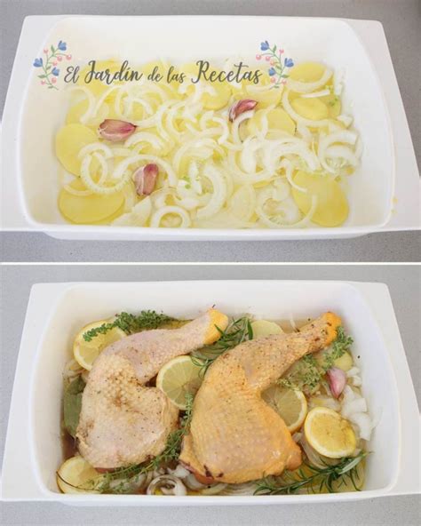 Pollo asado con limón y patatas El Jardín de las Recetas