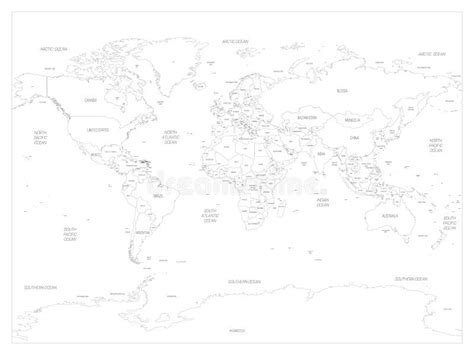 Political World Map Black And White With Name