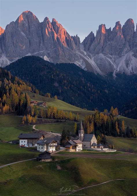 Val Di Funes Sunset Italy Dolomites Vacations Mountain Autumn