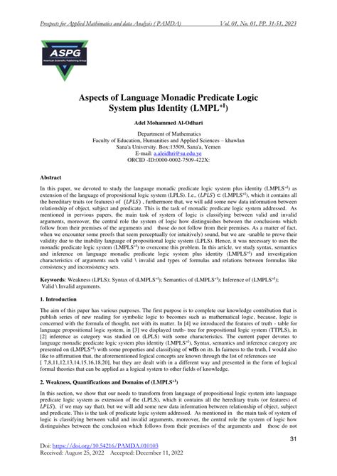 pdf aspects of language monadic predicate logic system plus identity lmpl i