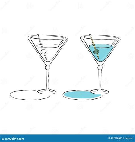 Dos Tipos De Vidrio Martini Elemento De Bebida Blanco Negro Y Objeto
