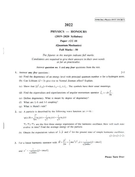 File CU 2022 B Sc Honours Physics Semester 4 Paper CC 10 QP Pdf