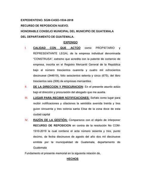 Recurso DE Reposición derecho procesal administrativo UMG Studocu