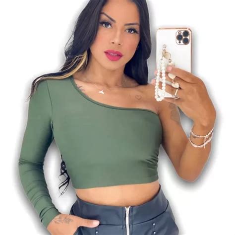 Cropped Mula Manca Manga Longa Um Ombro Só Bojo Parcelamento sem