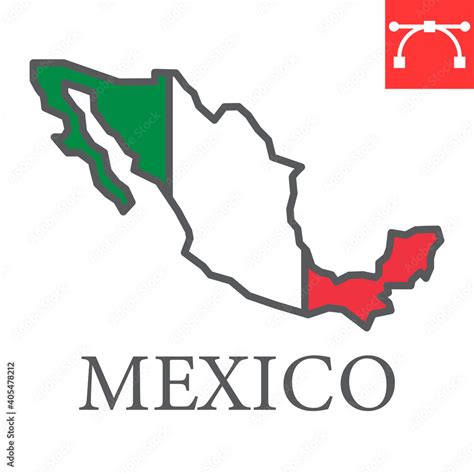 Map Of Mexico Color Line Icon Country And Geography Mexico Map Flag
