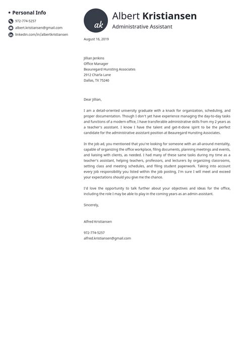 Administrative Assistant Cover Letter Examples For