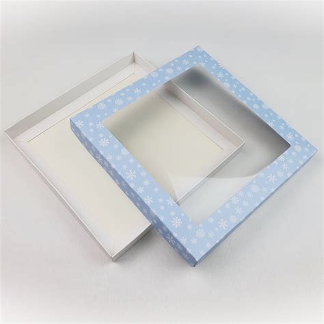 Pudełko z okienkiem 15x15x2 NIEBIESKIE ŚNIEŻYNKI Pudełeczka Deco