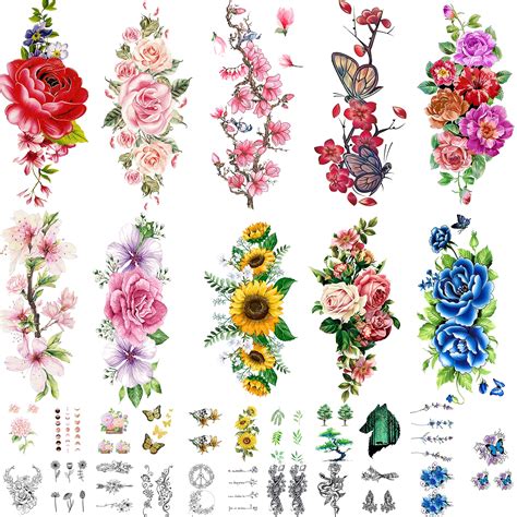 Buy Quichic 60 Designs Flower Tattoos Temporary Realistic Large Flower
