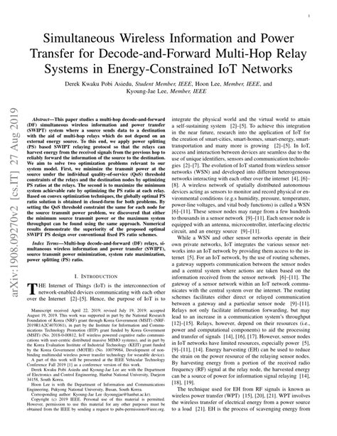 pdf simultaneous wireless information and power transfer for decode and forward multi hop
