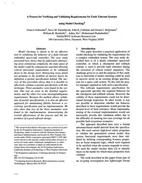 pdf a process for verifying and validating requirements for fault tolerant systems using model
