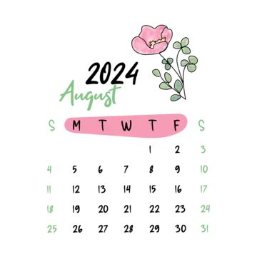 August 2024 Floral Monthly Calendar Vector August 2024 Calendar