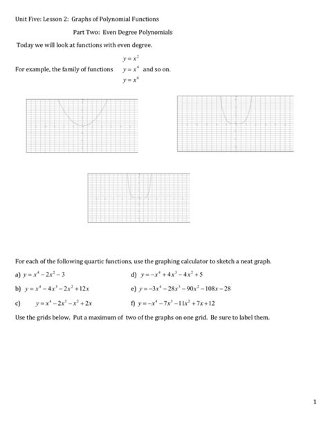 unit five lesson 2 graphs of polynomial functions