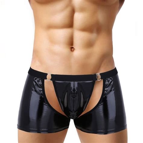 Homme String Slip Ouvert Boxer Faux Cuir Sous vêtement G String avec