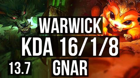 WARWICK Vs GNAR TOP 16 1 8 8 Solo Kills Legendary 800 Games