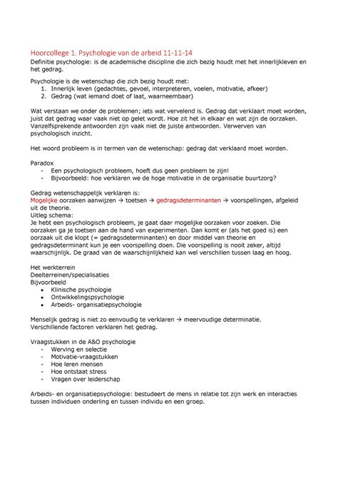 Samenvatting Hcs Psy P2 Hoorcollege 1 Psychologie Van De Arbeid 11