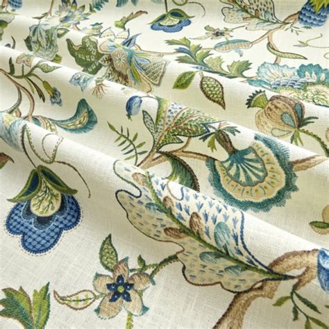 Linen Curtains P Kaufman Brissac Sapphire Jacobean Floral Etsy