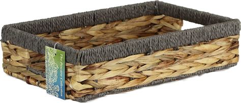 Home Ever Water Hyacinth Rectangular Shallow Storage Basket Tray Small