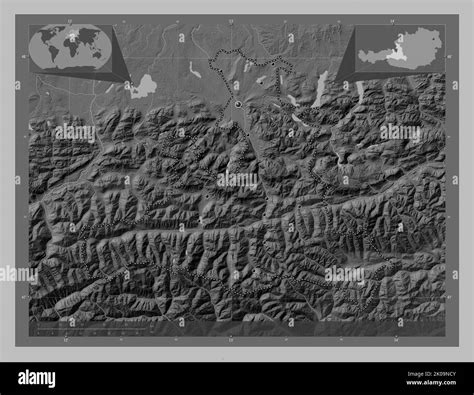 Salzburg State Of Austria Grayscale Elevation Map With Lakes And