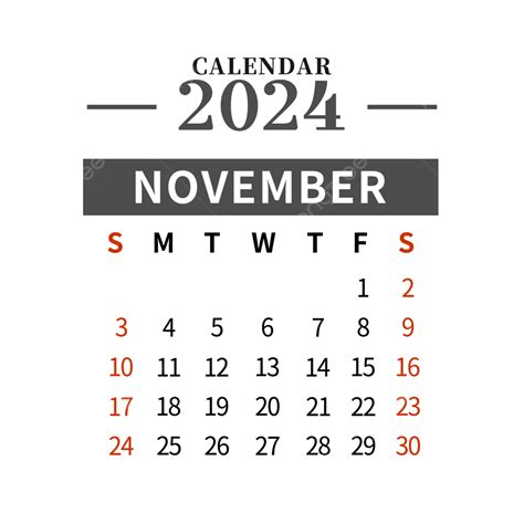 Calendário De Novembro De 2024 Preto Simples PNG 2024 Novembro