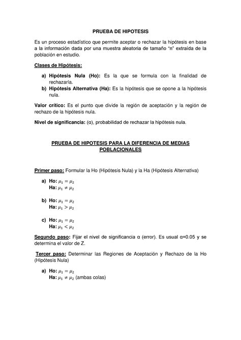 Prueba DE Hipotesis Diferencia Medias PRUEBA DE HIPOTESIS Es Un