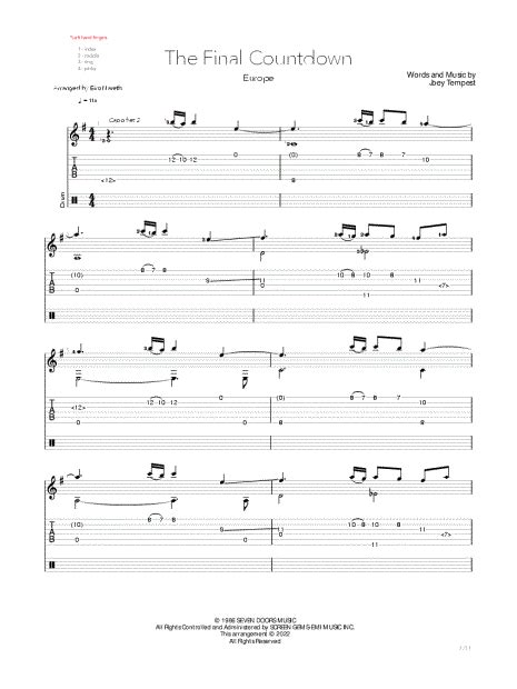 Final Countdown Guitar Chords