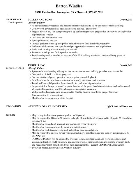 Aircraft Painter Resume Samples Velvet Jobs