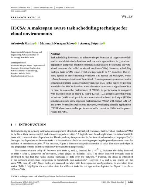 h3csa a makespan aware task scheduling technique for cloud environments request pdf