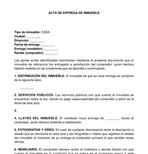 Acta De Entrega E Inventario De Inmueble Modelo