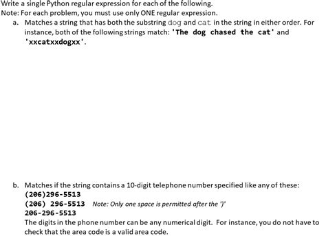 Solved Write A Single Python Regular Expression For Each Of Chegg