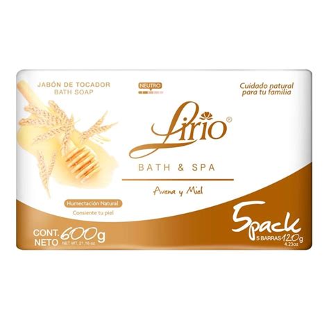 Jabón de tocador Lirio Bath Spa avena y miel 5 pzas de 120 g c u
