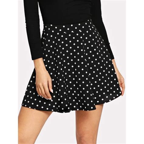 Shein Sheinside Polka Dot Flare Skirt Pen Liked On Polyvore