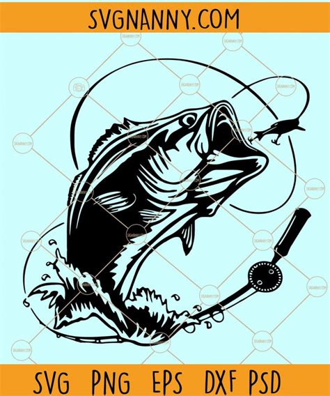 Bass Fishing Svg Fish And Hook Svg Fishing Pole Svg Fishing Svg File