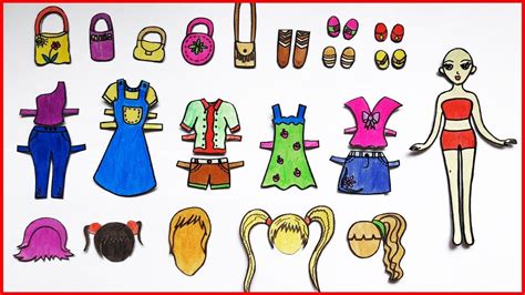 Tự làm búp bê giấy Thiết kế 15 bộ quần áo túi xách giày búp bê