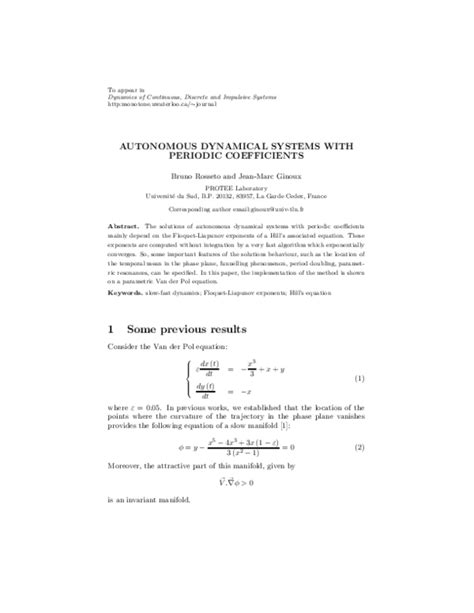 pdf autonomous dynamical systems with periodic coefficients ginoux jean marc