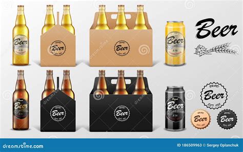 Conjunto Realista De Botellas De Cerveza De Vidrio Y Lata De Lata En