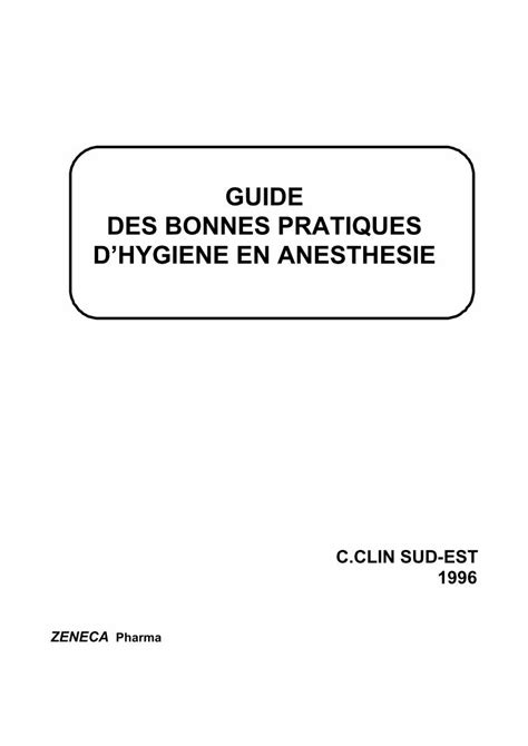 PDF GUIDE DES BONNES PRATIQUES DHYGIENE EN ANESTHESIE Medecine D